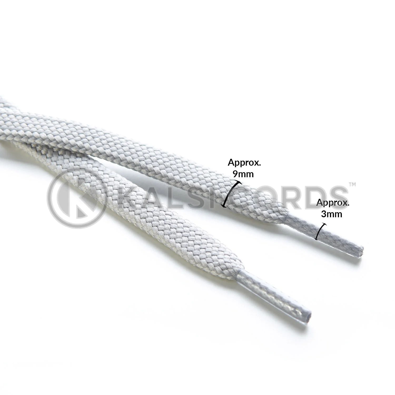 Light Grey 9mm Flat Shoe Laces for Sport Trainers Boots - Kalsi Cords