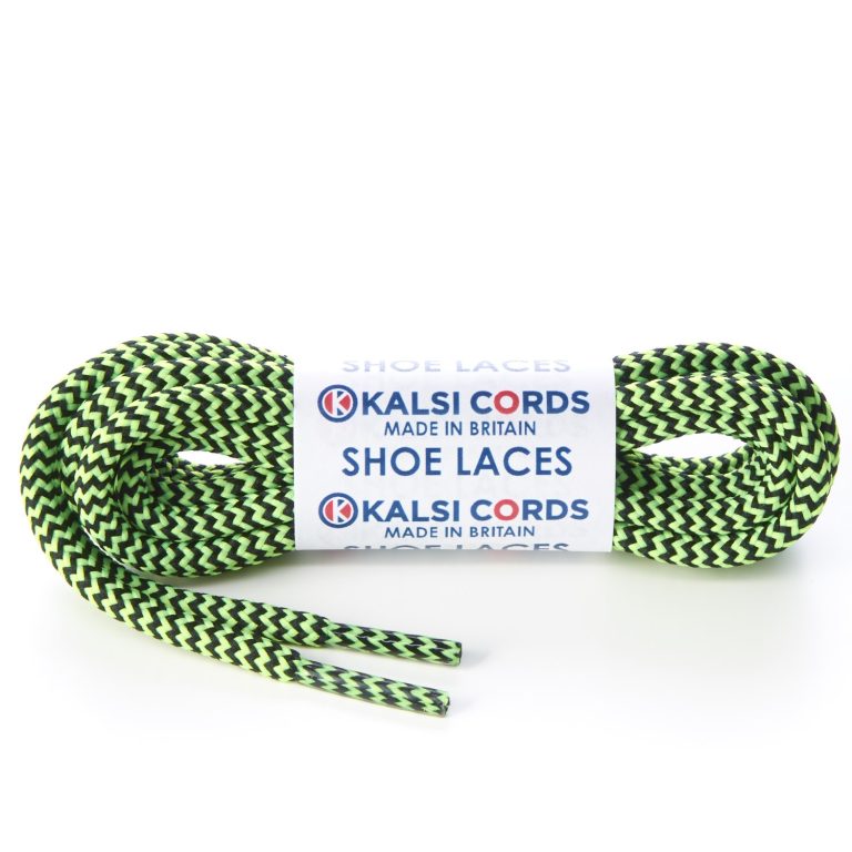 Black & Flo Lime Herringbone 5mm Round Cord Shoe Laces - Rope Lace by ...