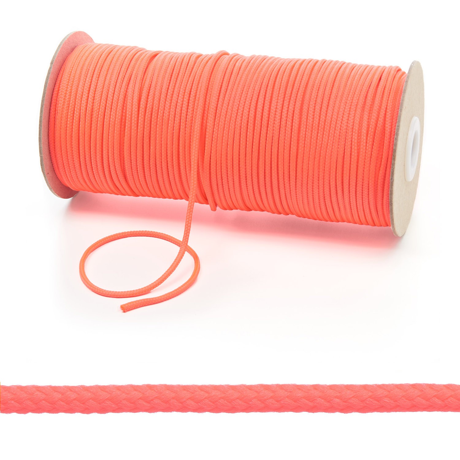2mm Thin Round Fluorescent Pink Polyester Cord - by Kalsi Cords UK