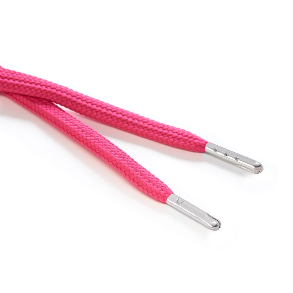 Cersie Pink Flat Draw String Cord Silver Metal Tip Lace - Kalsi Cords UK