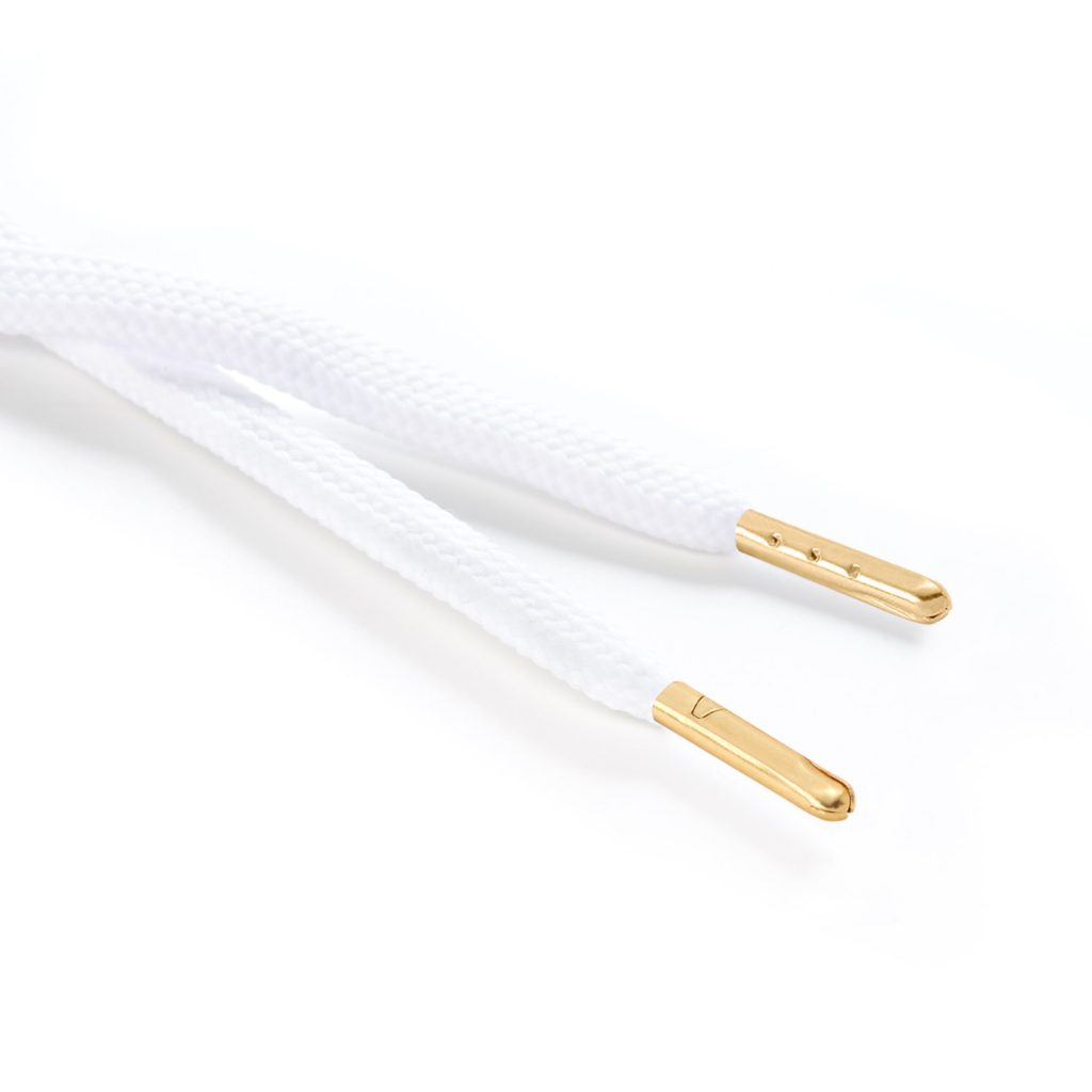 Optic White Flat Draw String Cord Gold Metal Tip Lace Kalsi Cords UK
